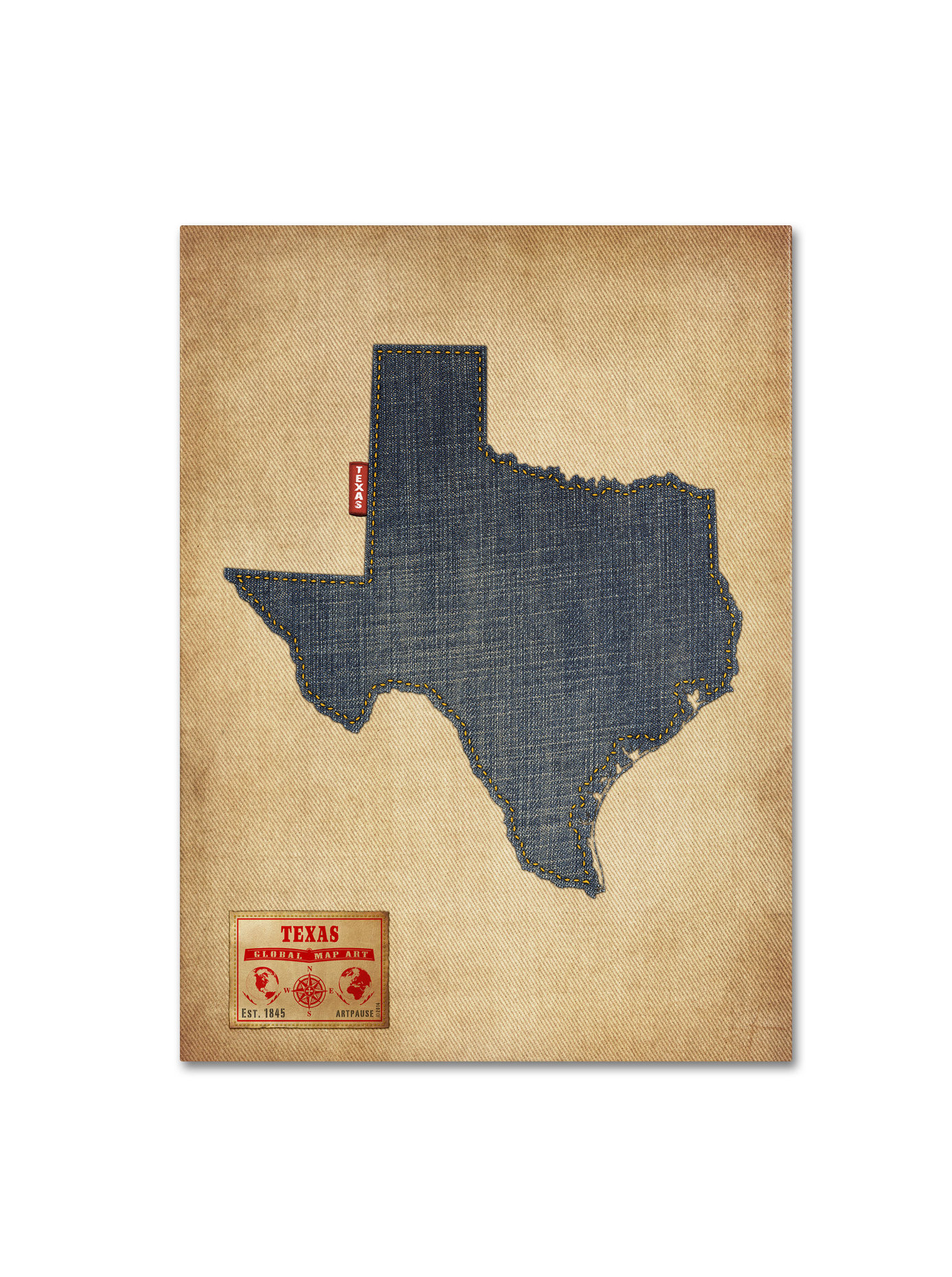'Texas Map Denim Jeans Style' Canvas Art by Michael Tompsett, 14" x 19 ...