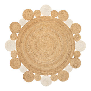 Ayana Two-Tone Jute Hippy Circle Round Area Rug, 6' Round - Beach Style ...