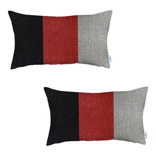 Set of 2 Red Segmented Lumbar Pillow Covers - Contemporary - Decorative ...