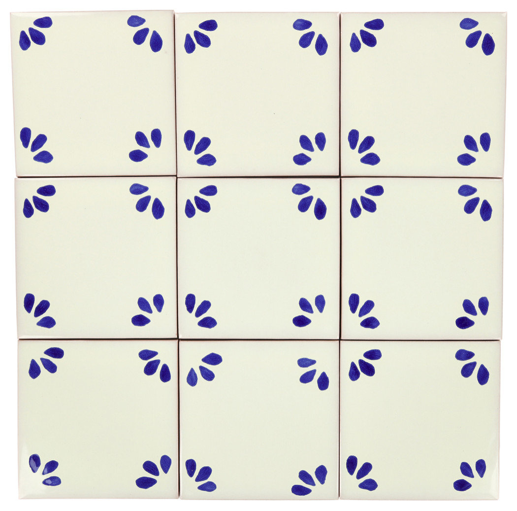 4.25"x4.25" Talavera Mexican Handmade Ceramic Tile, Blue Ville, Set of ...