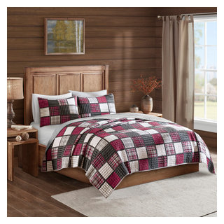Woolrich Tulsa Oversized Plaid Print Cotton Quilt Set, Red/Grey, Full ...
