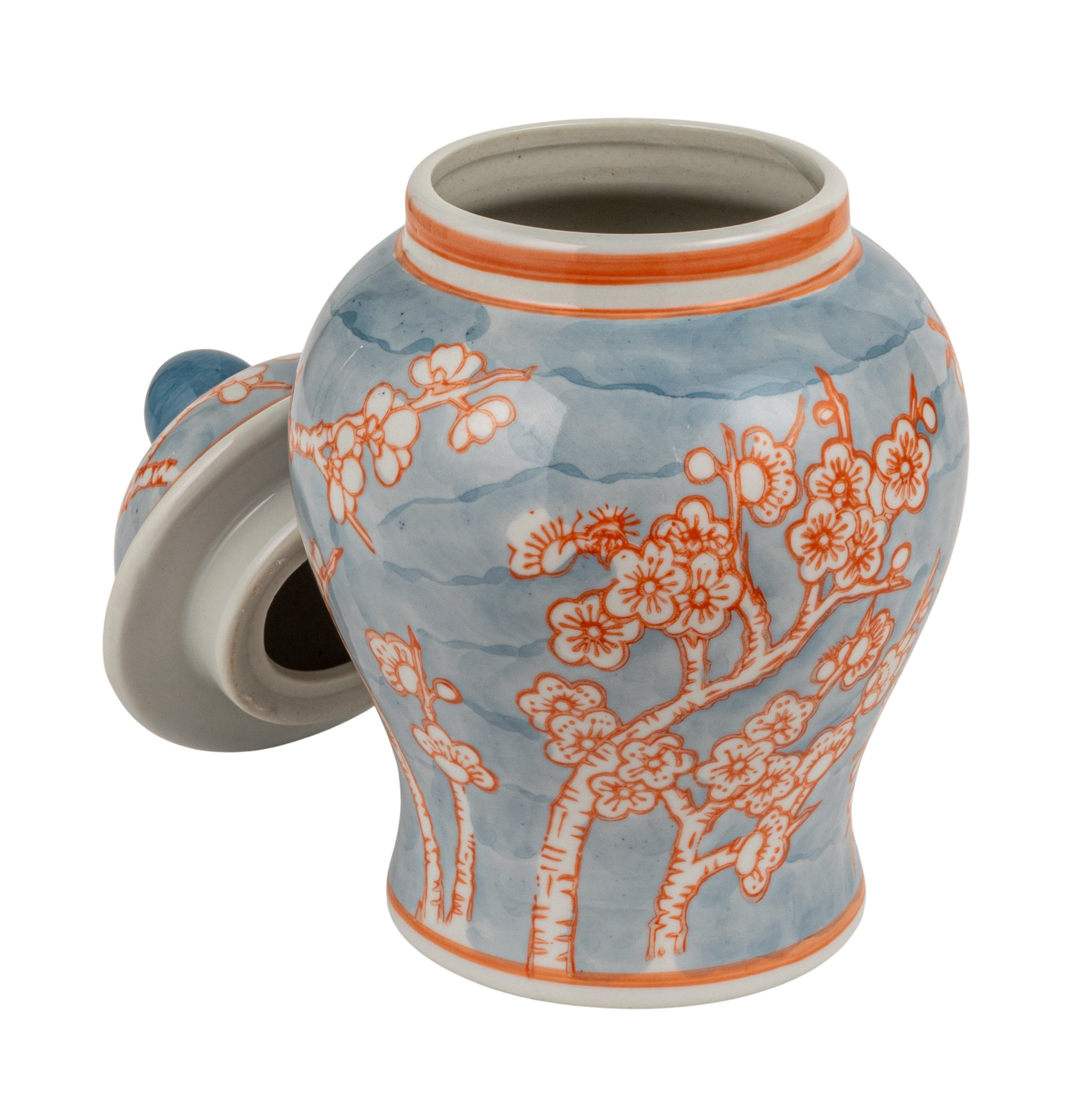 Decorative Ceramic Ginger Jar with Domed Lid, Light Blue - Asian ...