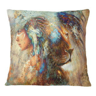 Indian Woman Collage with Lion Indian Throw Pillow, 18"x18 ...