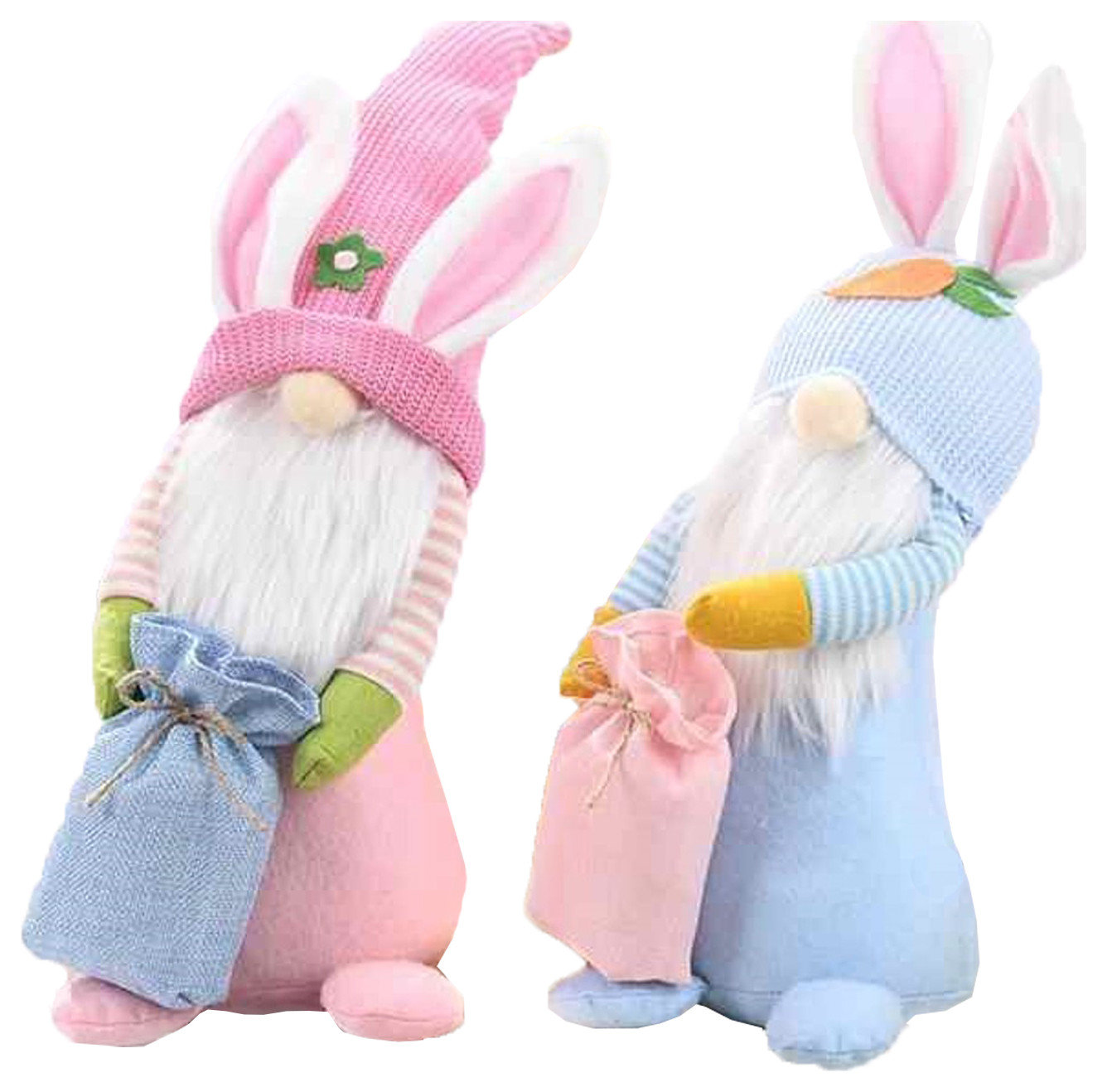 16" Pink and Blue Bunny Gnomes, Set of 2 - Contemporary - Holiday ...