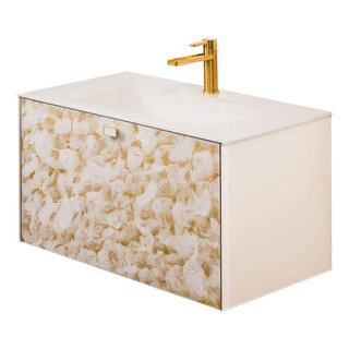 Vya Luxury Murano Glass Drop-In Single Bathroom Vanity 32", White ...