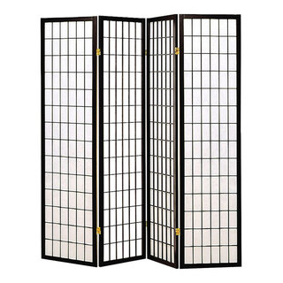 Four Panel Japanese Style Folding Screen, Black and White - Asian ...