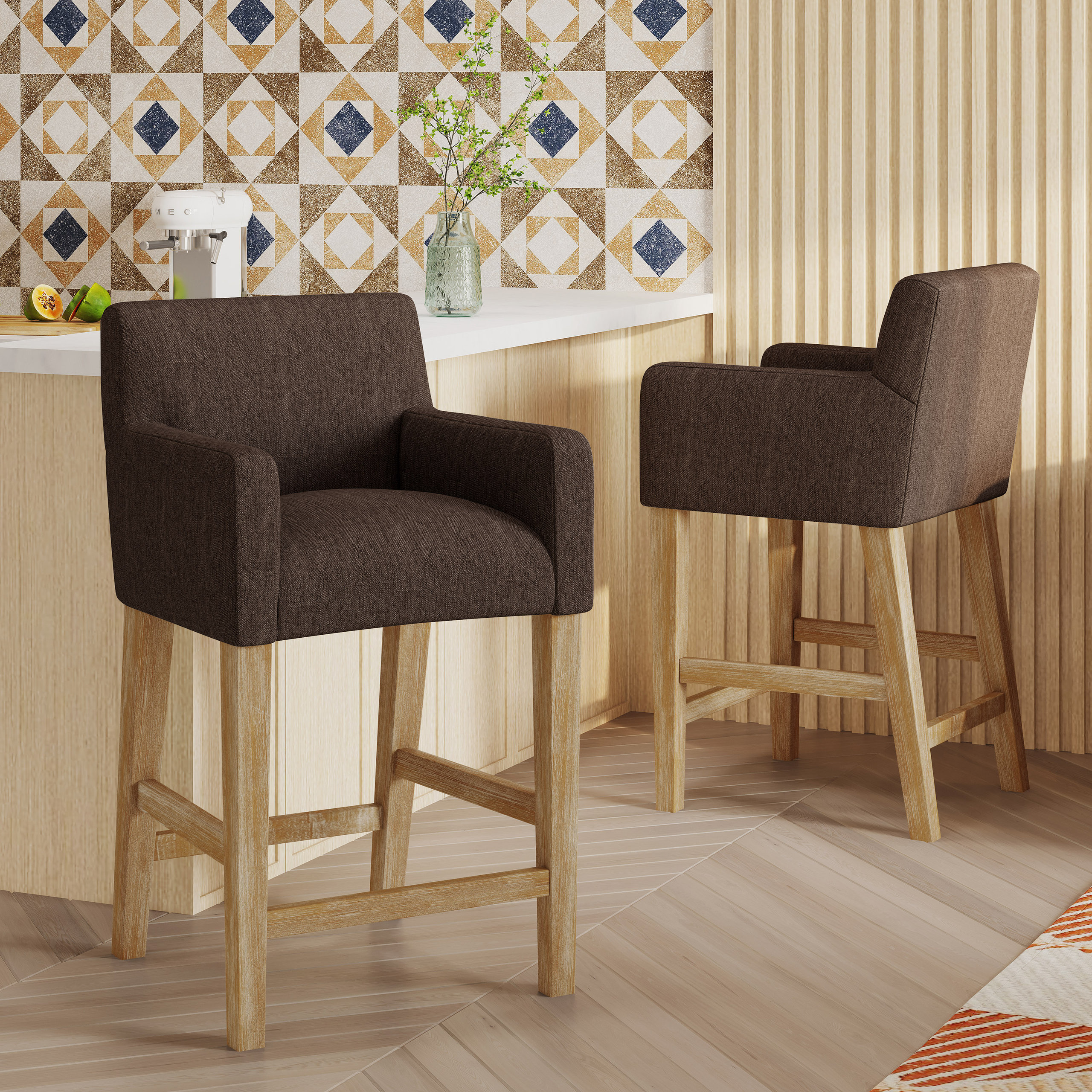 Chaparral Contemporary Fabric Upholstered Wood 26" Counter Stools, Set ...
