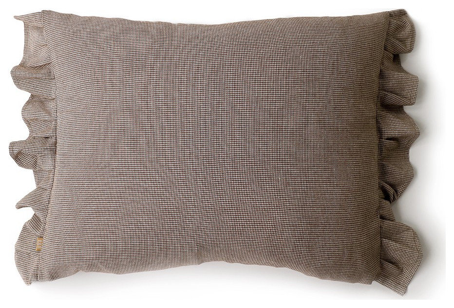 HomeRoots Set of 2 Brown Tiny Check With Ruffle Lumbar Accent Pillows ...