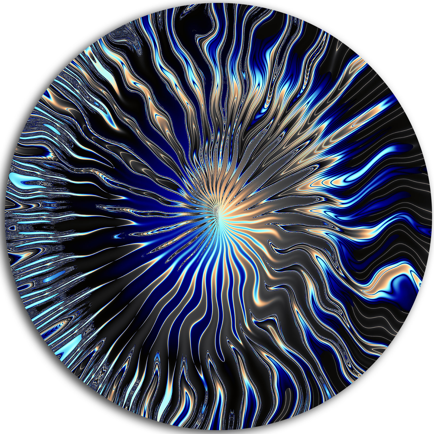 Blue Rays From The Circle, Abstract Art Large Disc Metal Wall Art, Disc ...
