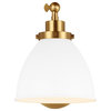 Wellfleet Single Arm Dome Task Sconce, Matte White and Burnished Brass ...