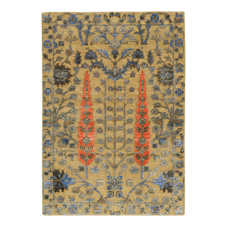 Almond Brown, Hand Knotted Cypress Tree Design, Silk/Wool Mat Rug, 2'1 ...