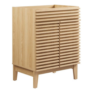 Retro Bathroom Vanity, MDF Construction With Slatted Pattern & 2 Doors ...