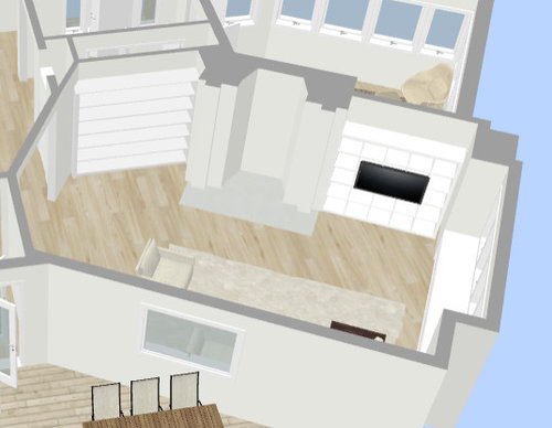 Pls help me with built-in design on angled living room wall | Houzz Forum