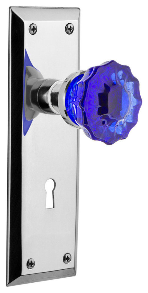 New York Plate Interior Mortise Crystal Cobalt Glass Door Knob, Bright ...