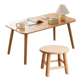 Oak Solid Wood Coffee Table, 43.3x23.6x19.7 in - Midcentury - Coffee ...