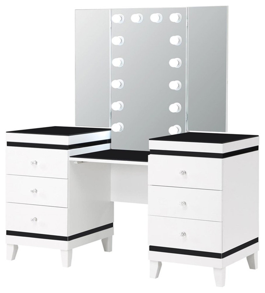 Coaster Talei 6-drawer Wood Vanity Set with Hollywood Lighting Black ...