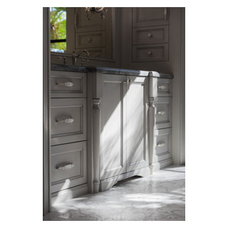 Grey Bathroom Vanity with Mosaic Tile Floor - Midcentury - Bathroom ...