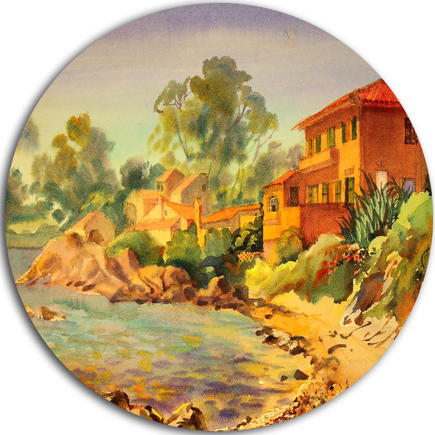 French Riviera, Landscape Large Disc Metal Wall Art, Disc of 23 inch ...