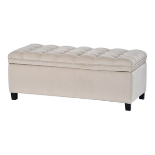 Storage Bench with Flip Button Tufted Top and Sleek Legs, Beige ...