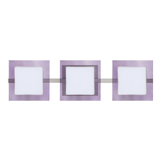 Alex 3 Light Bathroom Vanity Light, Satin Nickel, LED, Amethyst Glass ...