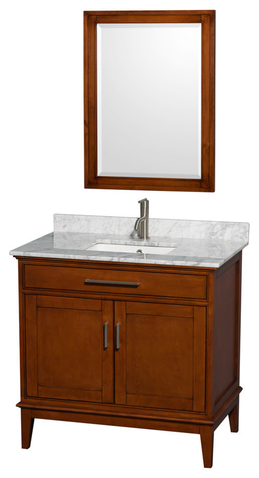 Hatton 36" Light Chestnut Single Vanity, White Carrera Marble Top ...