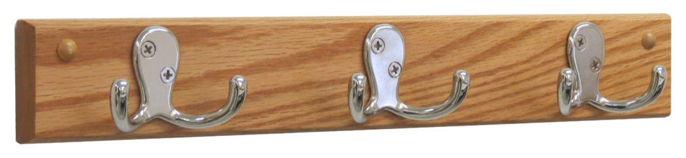 Wooden Mallet 4 Hook Wall Coat Rack Rail in Light Oak and Nickel, 3 ...