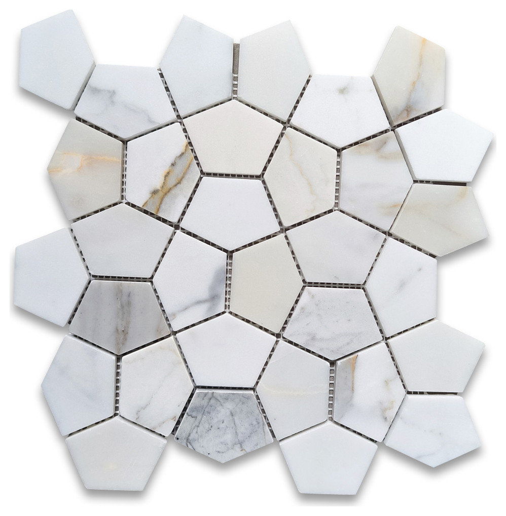 Calacatta Gold Marble Pentagon Geometric Mosaic Tile Polished, 1 sheet ...