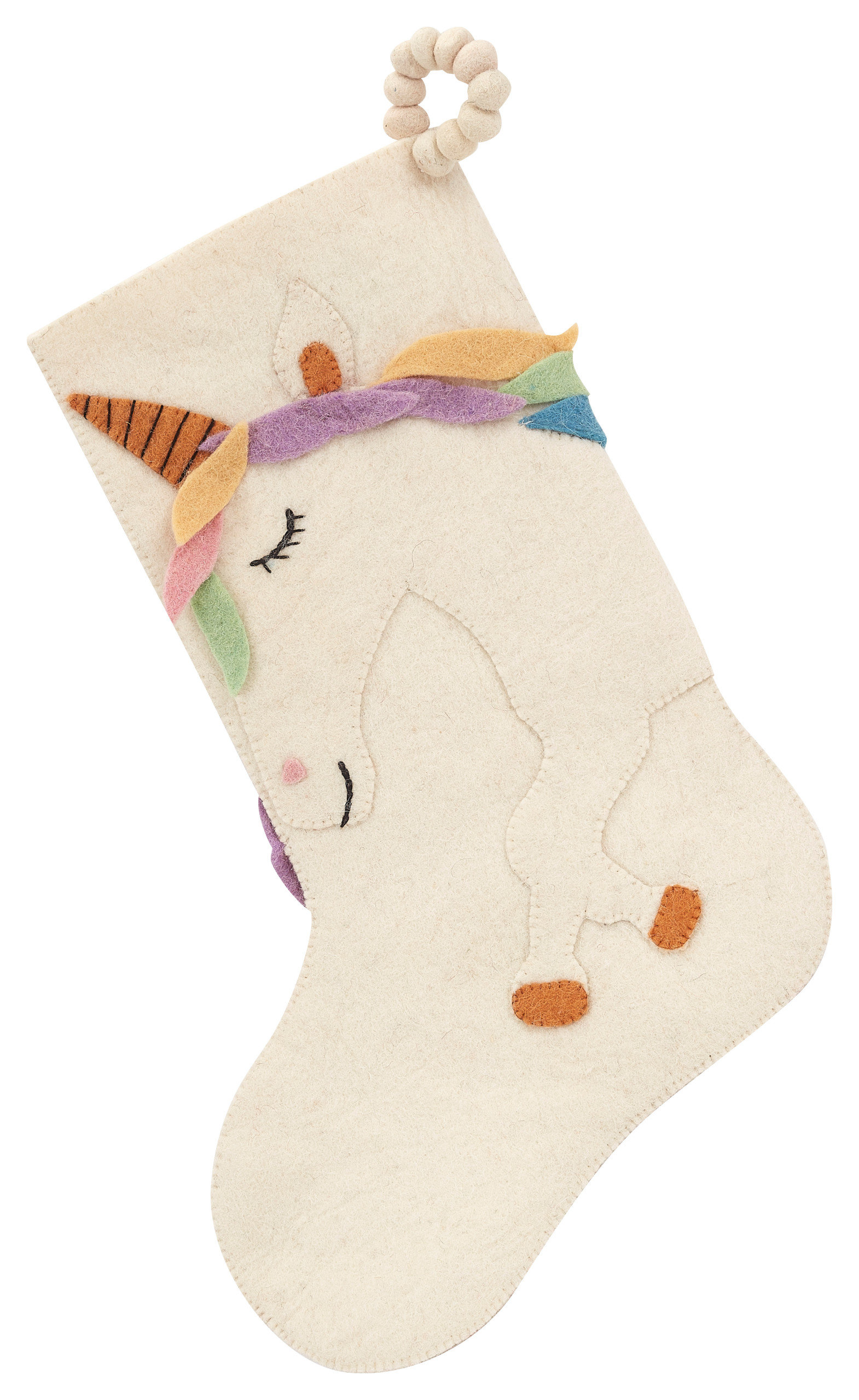 Unicorn on Cream Christmas Stocking in Hand Felted Wool - Transitional ...