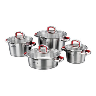 Korkmaz Vertex 8-Piece Cookware Set, Red - Contemporary - Cookware Sets ...