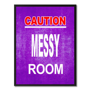 "Caution Messy Room" Sign Purple Print on Canvas with Picture Frame, 22 ...