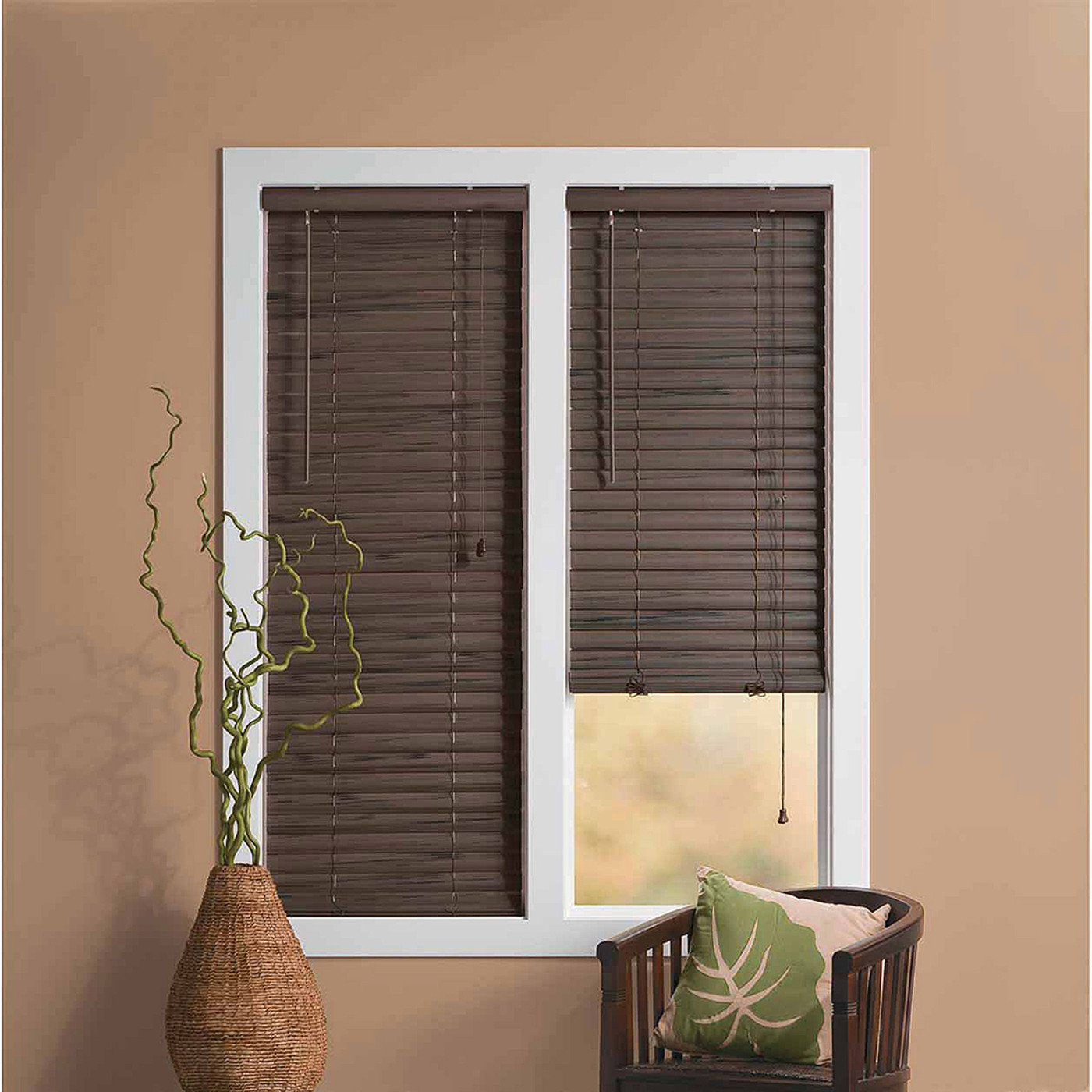 Mini Window Blind 2" Vinyl Plantation Blinds Embossed Grain Mahogany 64 ...