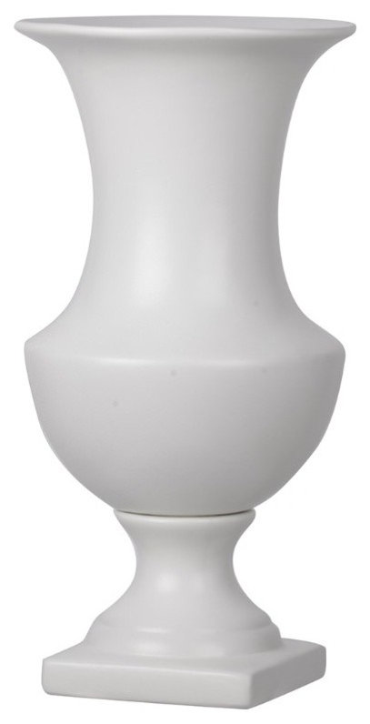 Flared Ceramic Urn On Base, Matte White - Transitional - Vases - by ...