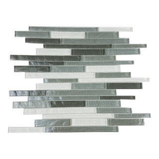 Geo 15"x12" Textured Glass Thin Linear Mosaic Tile,Gray, Single Sheet ...