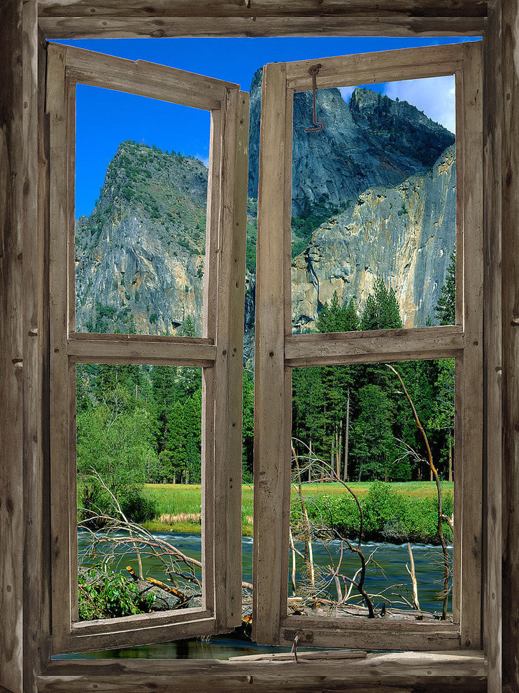 Mountain Cabin Window Mural #3 One Piece Peel & Stick CANVAS Wall Mural ...