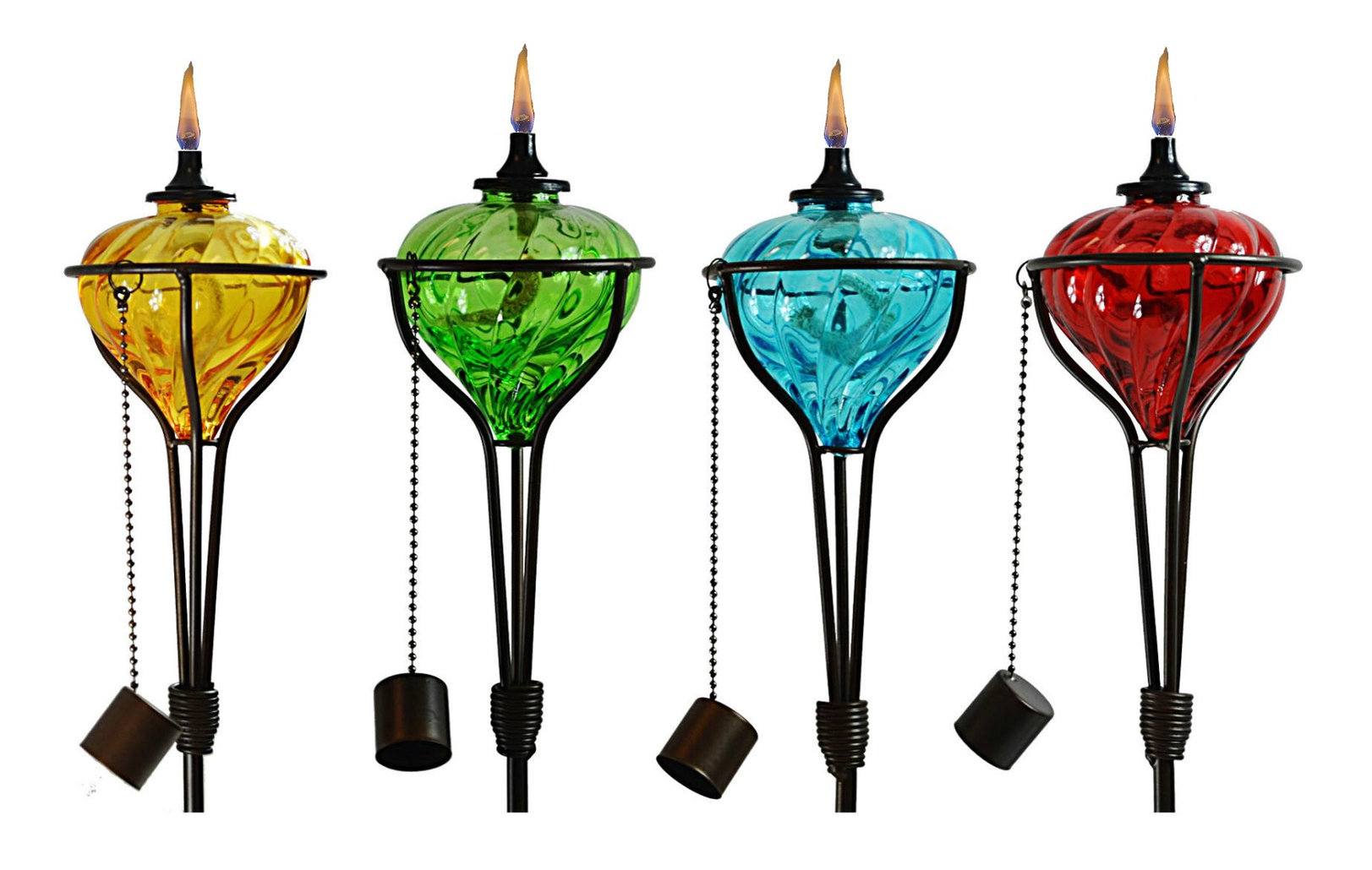 Assorted Color Outdoor Glass Garden Torch Light With Metal Pole, Set of ...