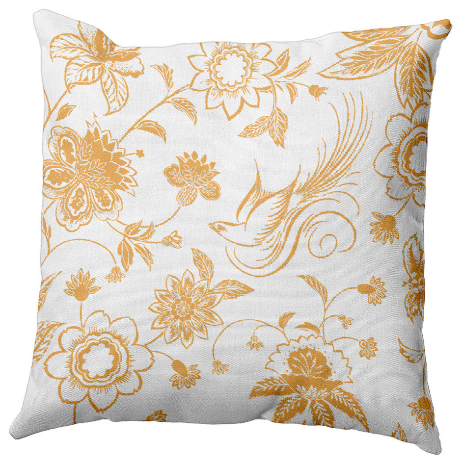 Traditional Bird Floral, Floral Outdoor Pillow, 20"X20" - Contemporary ...