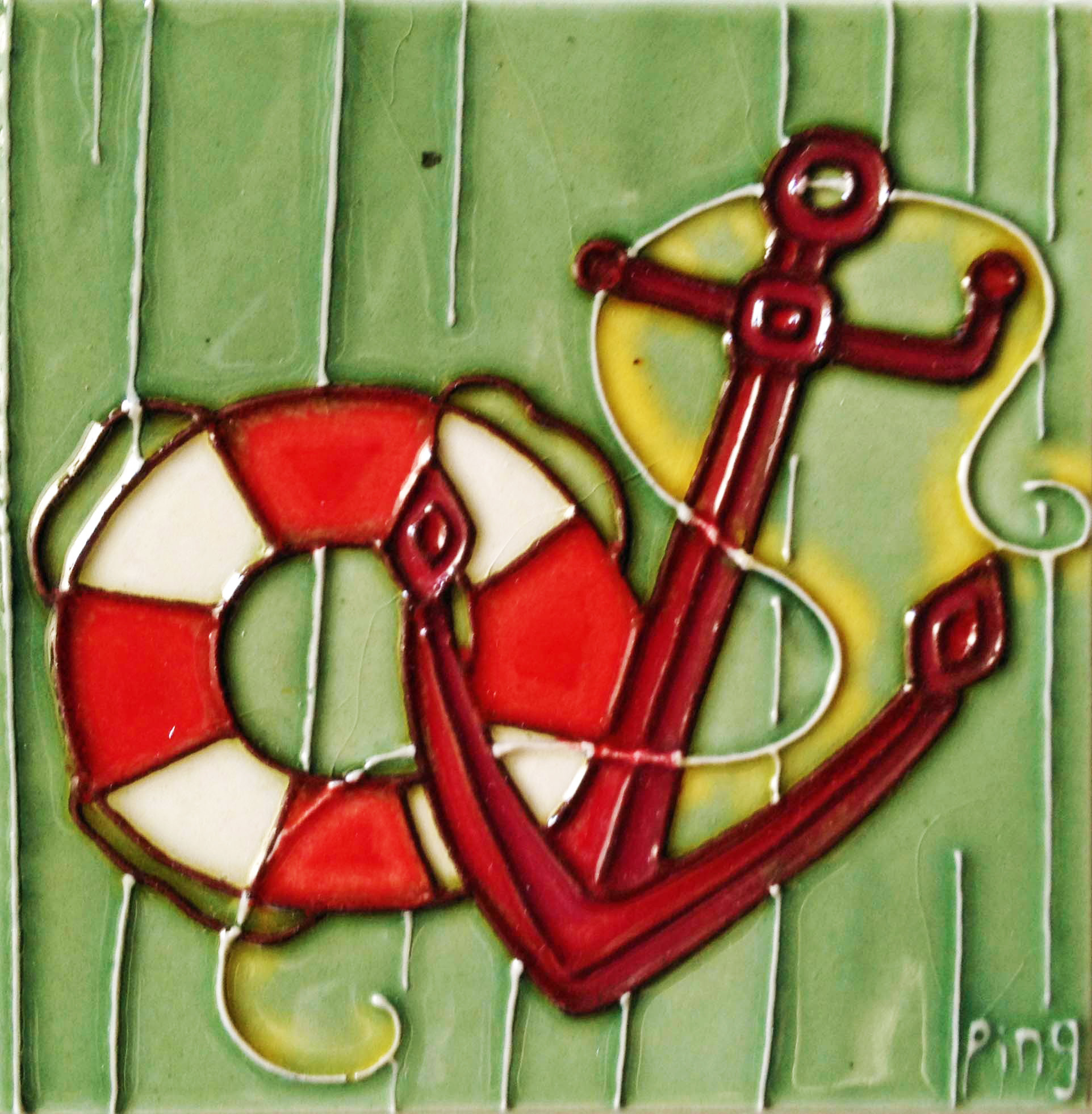 4x4" Deep Sea Anchor Art Tile Ceramic Drink Holder Coaster - Beach ...