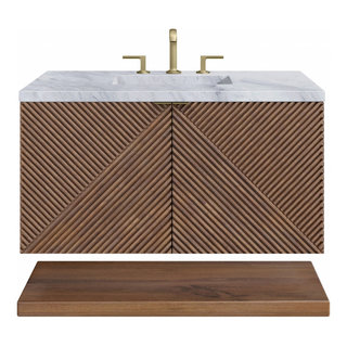 36" Modern Chestnut Floating Single Sink Bath Vanity Marble, James ...