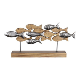 Stratton Home Decor Carved Swimming Fish Wood Tabletop Decor in Brown ...