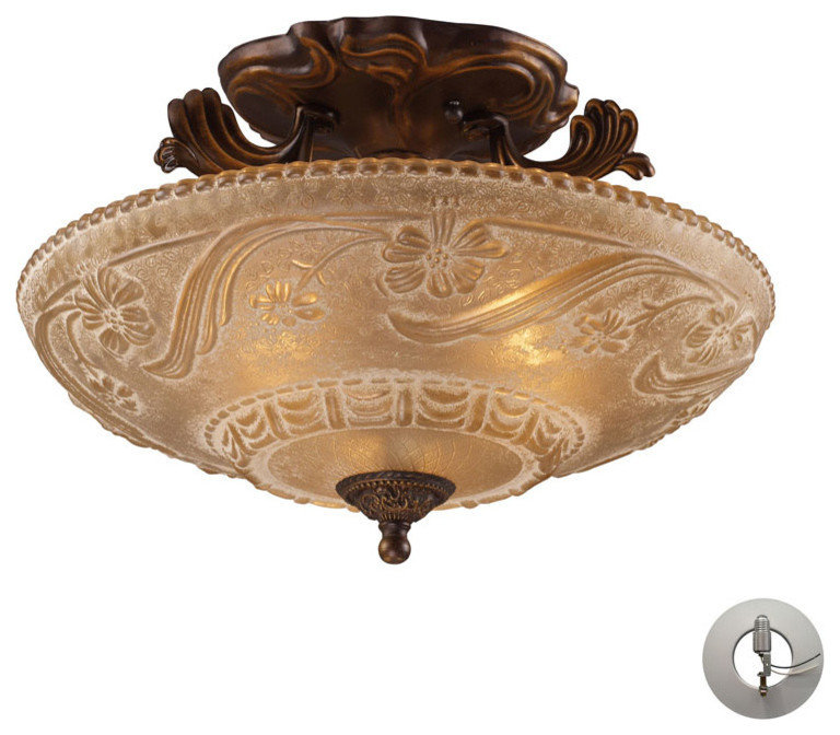 Restoration Flushes 3-Light Semi Flush, Antique Golden Bronze ...