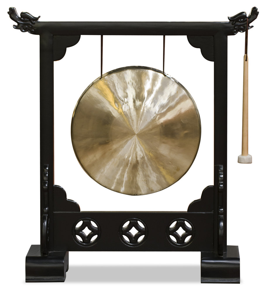 Brass Chinese Gong With Black Elmwood Dragon Frame - Asian - Decorative ...