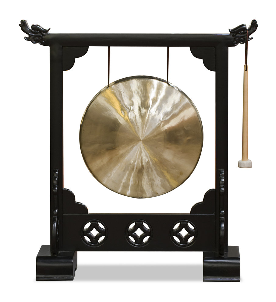 Brass Chinese Gong With Black Elmwood Dragon Frame - Asian - Decorative ...