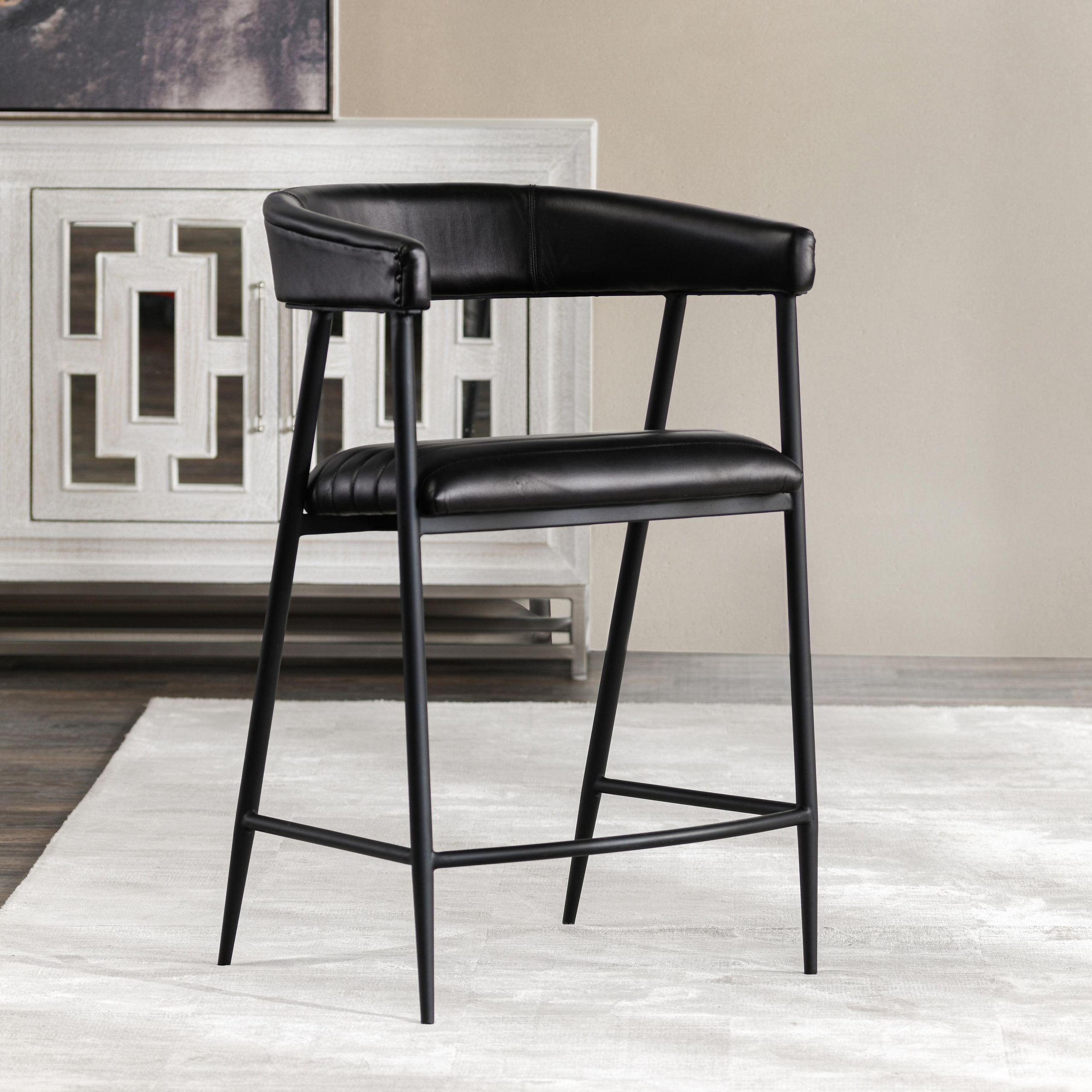 Preston 26" Top Grain Leather Counter Stool Chair, Jet Black ...