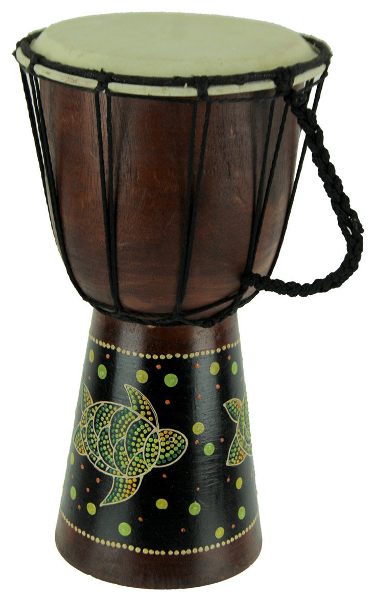 Aboriginal Dot Painted Sea Turtle Wooden Coastal Theme Djembe Drum 11 ...