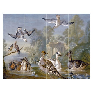 Tile Mural WATERFOWL ON A POND WITH OTHER Backsplash, 4.25" Ceramic ...