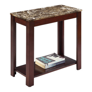24" Traditional Dark Cherry With Marble Print Style Side/End Table ...