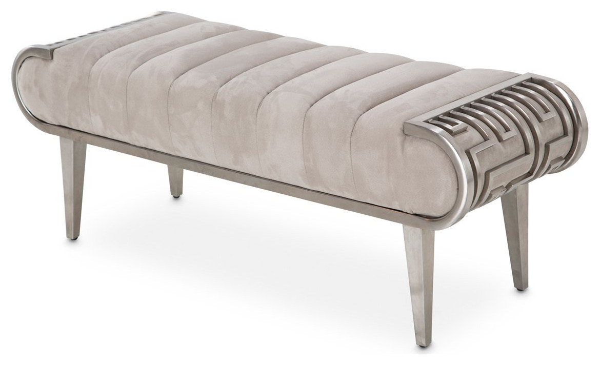 Aico Roxbury Park Channel-Tufted Bed Bench Stainless Steel & Velvet ...