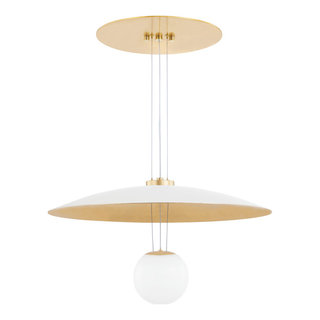 Brim 1-Light Pendant Soft White/Gold Leaf, 24" - Contemporary - Pendant ...