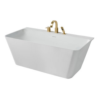 Vault 67" Freestanding Tub With Brushed Gold Faucet, Center Drain ...