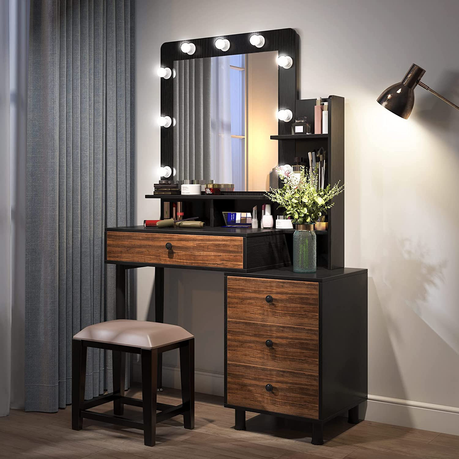 Vintage Makeup Dressing Table with Large Drawer and 3-Drawer Chest ...